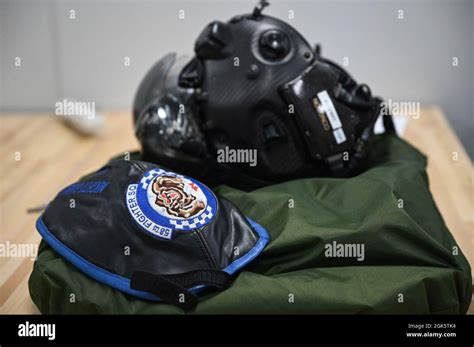 An F 35a Lightning Ii Helmet Is Set Out For Inspection During A