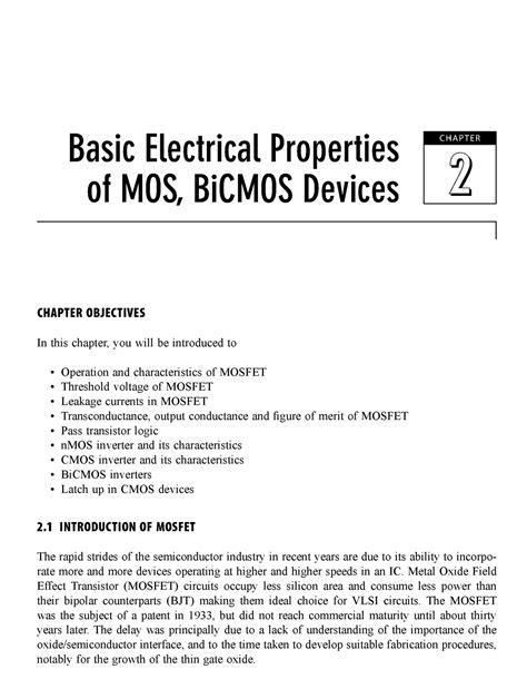 Basic Electrical Properties Of MOS Bi MOS Devices Basic Electrical Properties Of MOS BiCMOS