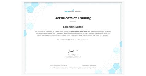 successfully completed the programming with c and c training from