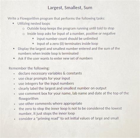 Solved Largest Smallest Sum Write A Flowgorithm Program