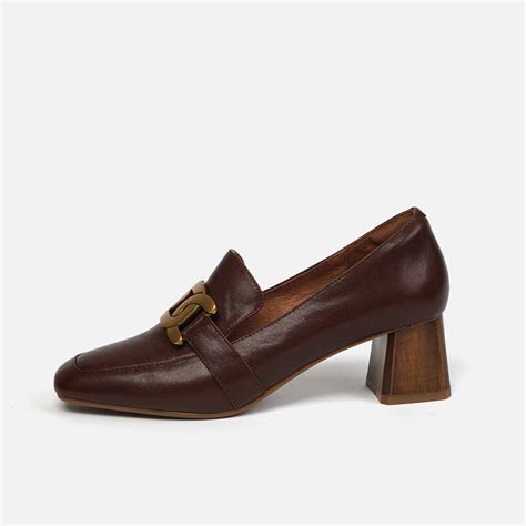 Ivie Brown Square Toe Loafer Heels Newgew