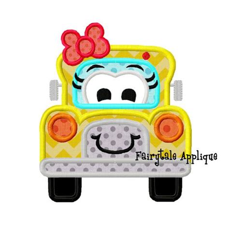 Digital Machine Embroidery Design Girly School Bus Applique Etsy