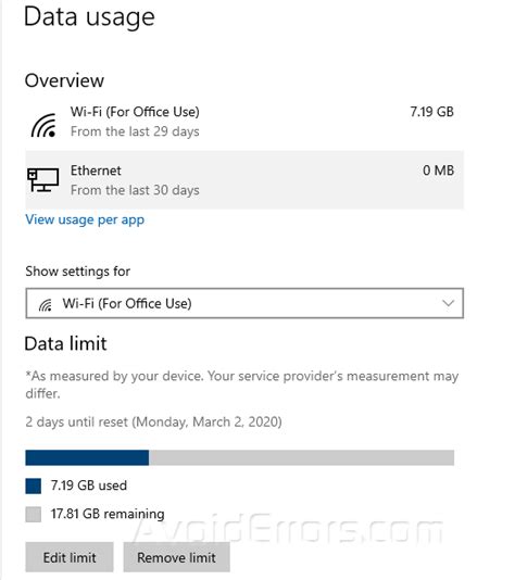 How To Set Data Limit On Wifi Network In Windows 10 Avoiderrors