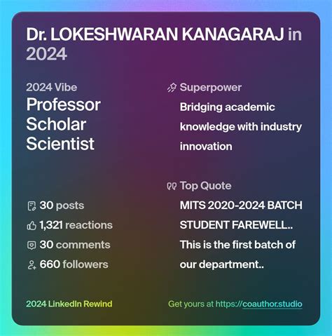 Dr Lokeshwaran Kanagaraj Posted On Linkedin