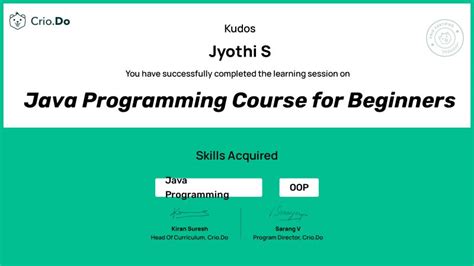 Jyothi S On Linkedin Crio Java Programming Skilldevelopment