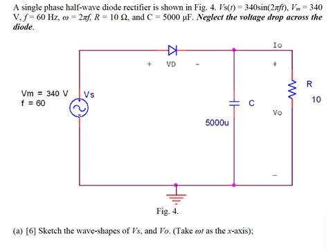 Solved A Single Phase Half Wave Diode Rectifier Is Shown In
