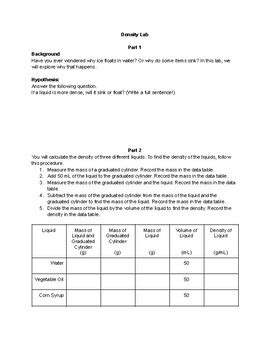 Density Lab By Sara Huber TPT
