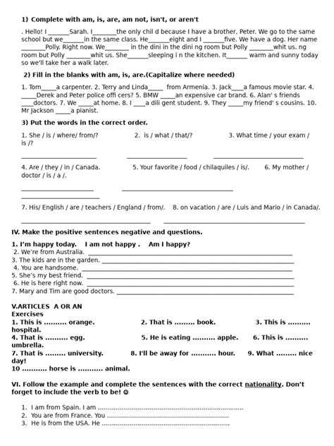 Verb To Be Mock Exam Pdf Languages Language Arts And Discipline