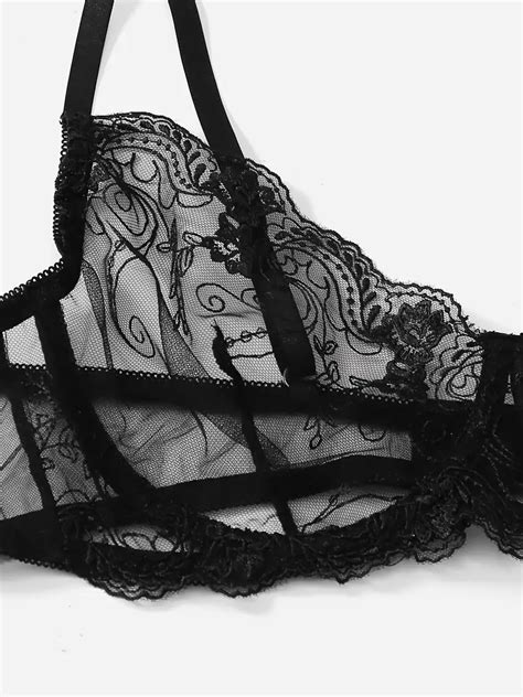 Seductive Mesh Embroidered Lingerie Set Sheer Bra Panty Set Temu