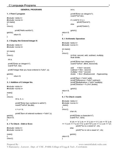 C Language Programs Pdf