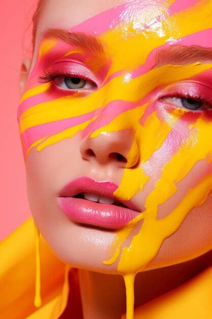 Premium Ai Image A Woman With Bright Makeup And Bright Yellow And