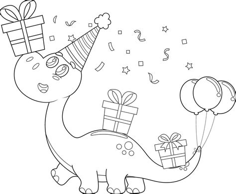 Outlined Cute Birthday Dinosaur Cartoon Character Carries On T Boxes
