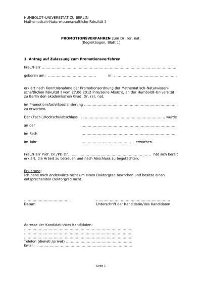 Antrag Auf Zulassung Zur Promotion Fakultäten And Institute
