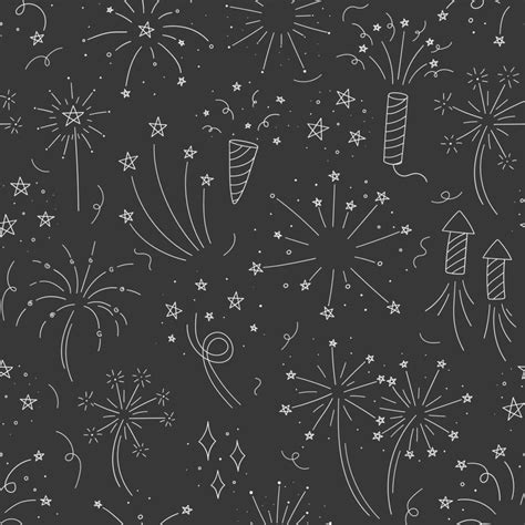 Cute Line Doodle Firework Seamless Pattern Vector Illustration