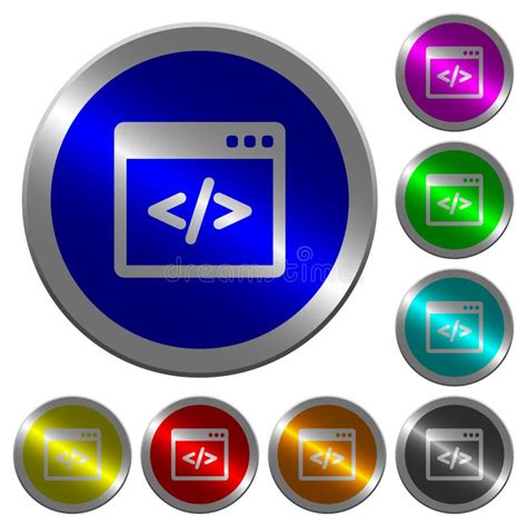 programming code in software window luminous coin like round color buttons stock vector