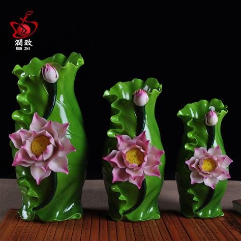 花瓶摆件客厅插花中式时尚创意家居陶瓷摆放花瓶桌面装饰莲花香筒 虎窝淘