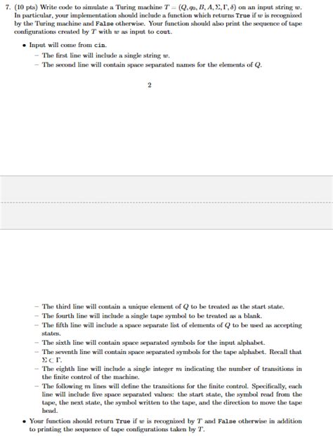 solved 10 ﻿pts ﻿write code to simulate a turing machine