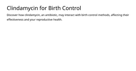 Clindamycin For Birth Control Meds Is