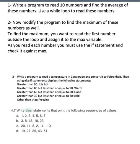 Solved 1 Write A Program To Read 10 Numbers And Find The