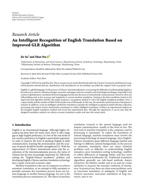 Pdf An Intelligent Recognition Of English Translation Based On