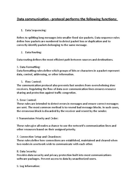 Data Communication Protocol Performs The Following Functions Data Sequence Rules Define How
