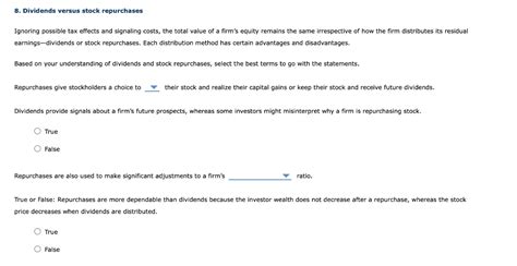 Solved 8 Dividends Versus Stock Repurchases Ignoring