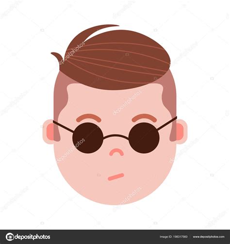 얼굴 감정 아바타 캐릭터 다른 남성 감정 개념 안경 얼굴에 남자 있는 소년 머리 Emoji 인물 아이콘입니다 평면 디자인