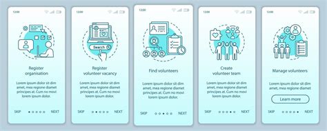 Volunteers Finding Onboarding Mobile App Page Screen Vector Template