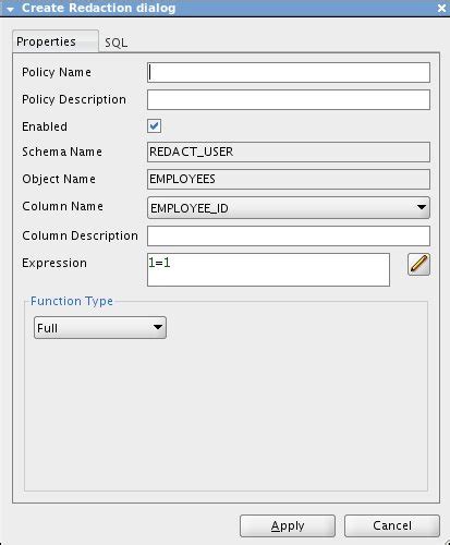 Managing Database Redaction Using Oracle Sql Developer