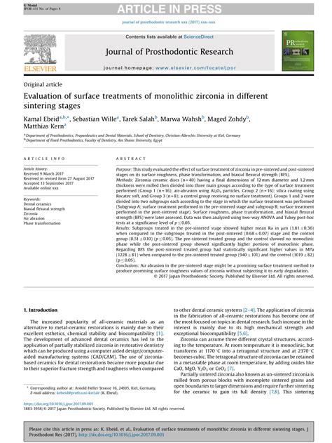 Pdf Evaluation Of Surface Treatments Of Monolithic Zirconia In Different Sintering Stages