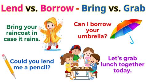 Lend Vs Borrow Bring Vs Grab Grammar Action Verbs For Beginner