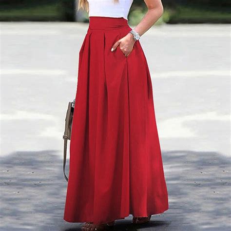 Gersome Womens Pleated Long Skirts High Waisted A Line Swing Skirt
