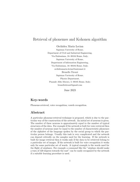 Pdf Retrieval Of Phonemes And Kohonen Algorithm