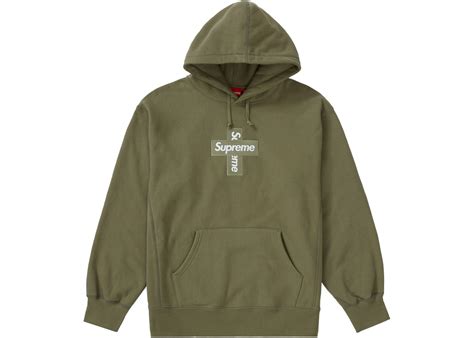 Supreme Cross Box Logo Hooded Sweatshirt Light Olive Fw20