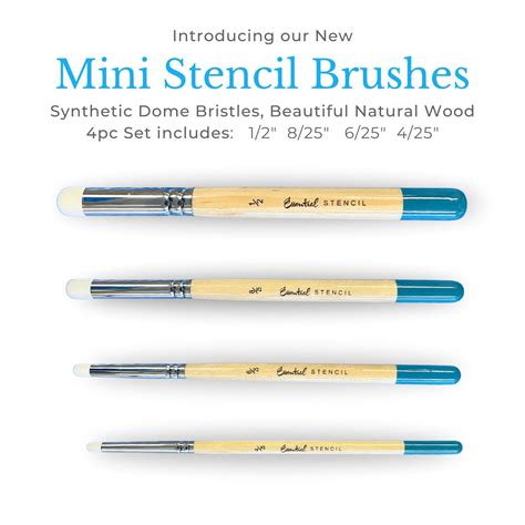 Mini Stencil Brush Set Synthetic Dome Bristles Natural Wood Handle