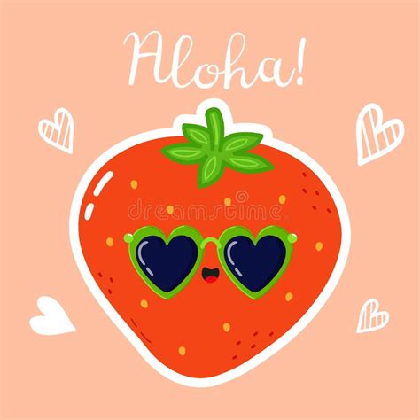 Cute Funny Strawberry Character Vector Hand Drawn Cartoon Kawaii
