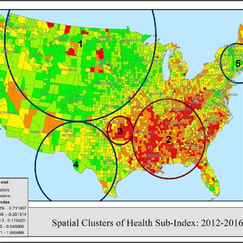 Spatial Clusters Map Of Health Sub Index From 2012 To 2016 Download Scientific Diagram