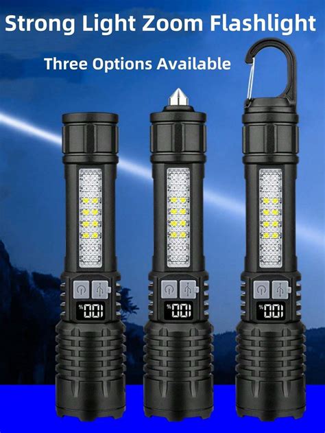 1 יחידה שדרוג חדש פנס Led נטען עם תצוגה דיגיטלית תפס קרבינה סכין