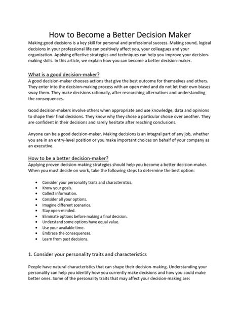 How To Become A Better Decision Maker Pdf Decision Making Goal