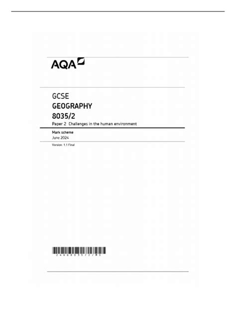 Gcse Aqa 2024 Geography Paper 1and2 Mark Schemes Combined Science Trilogy Physicsandbiology Paper 1