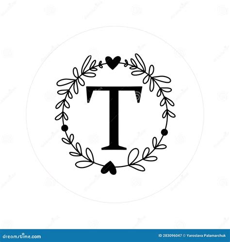 Letter T Initials With Round Floral Frames Vector Monogram Logo