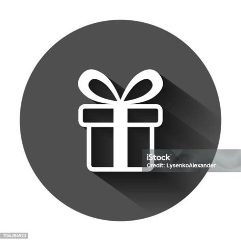 평면 스타일에서 선물 상자 아이콘입니다 긴 그림자 블랙 라운드 배경에 선물 패키지 벡터 일러스트 레이 션 놀람 비즈니스
