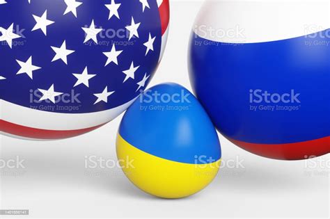 미국과 러시아 국기 사이의 우크라이나 국기의 추상적 인 개념 3d 렌더링 그림 2022 년 우크라이나 전쟁의 그림 0명에 대한 스톡 사진 및 기타 이미지 Istock