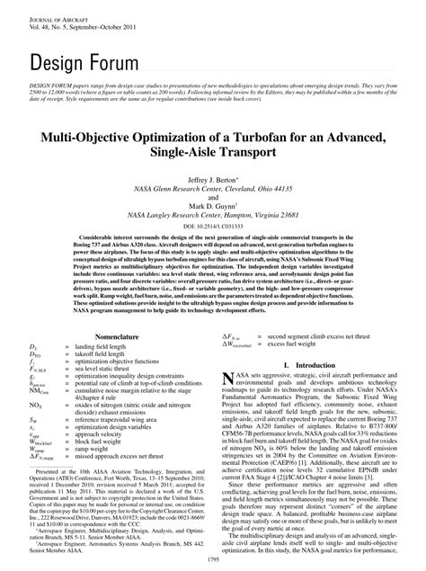Pdf Multi Objective Optimization Of A Turbofan For An Advanced