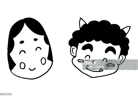 Illustration Of Setsubun Otafuku And Oni Stock Illustration Download