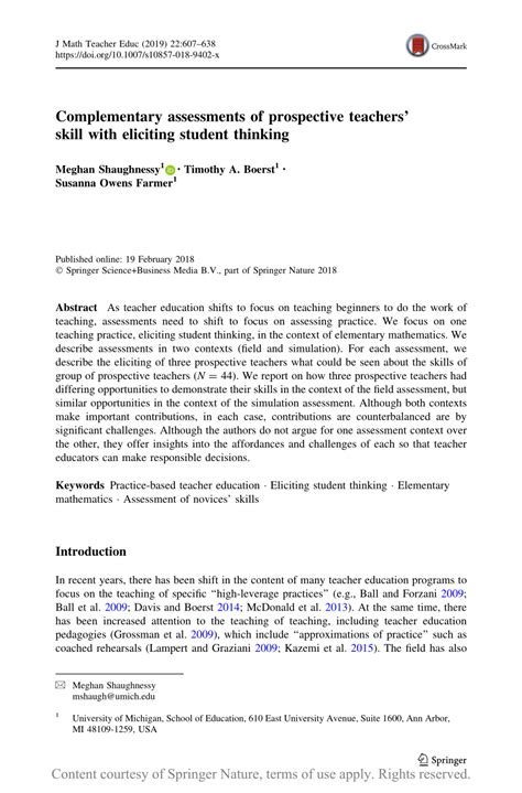 Complementary Assessments Of Prospective Teachers Skill With Eliciting