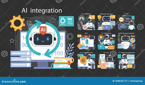 Ai Integration Dark Or Night Mode Set Artificial Intelligence Neural