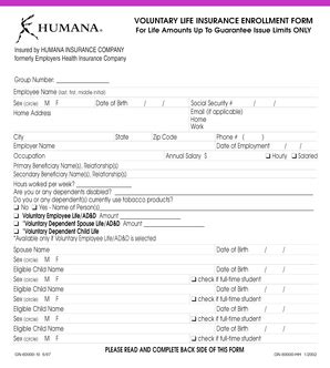 Fillable Online Voluntary Life Insurance Enrollment Form Instant