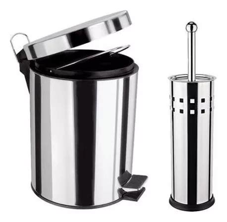 Kit Lixeira Pedal Inox 5 Litros Escova Sanitária Inox