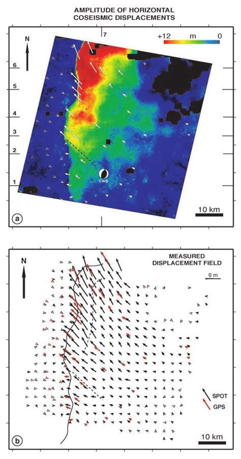 Coseismic Surface Displacements A Amplitude And B Displacement Download Scientific Diagram